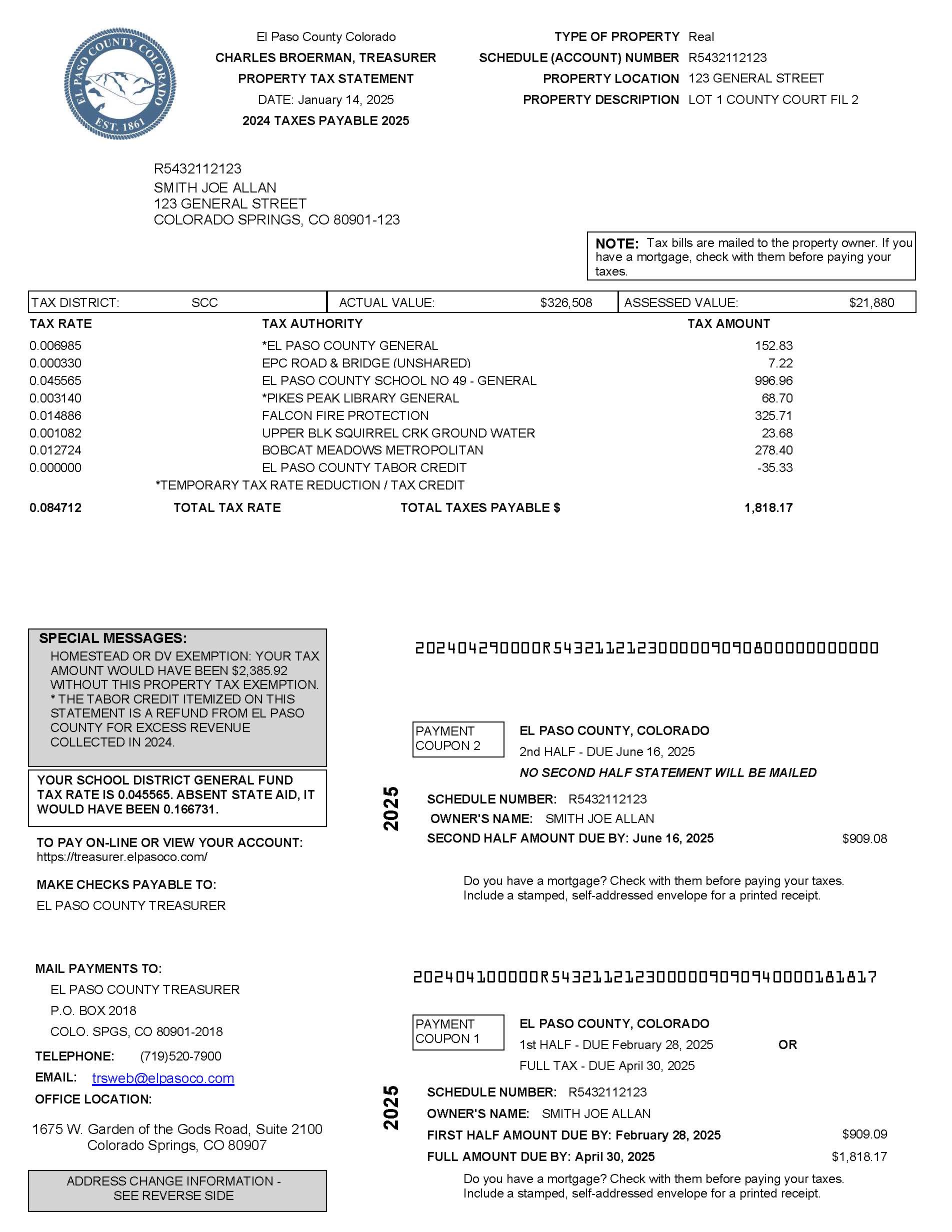 Property Tax Statement Explanation - El Paso County Treasurer