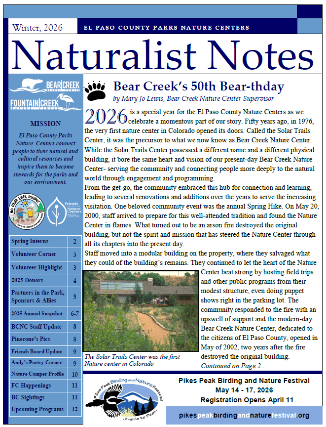 Naturalist Notes Newsletter - El Paso County Parks and Recreation
